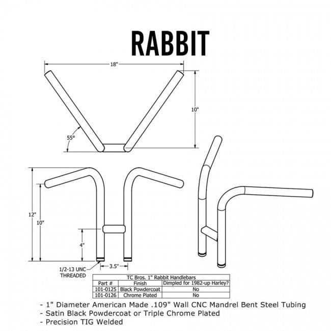 TC Bros. 1" Rabbit Handlebars - Black Smooth – American Classic Motors